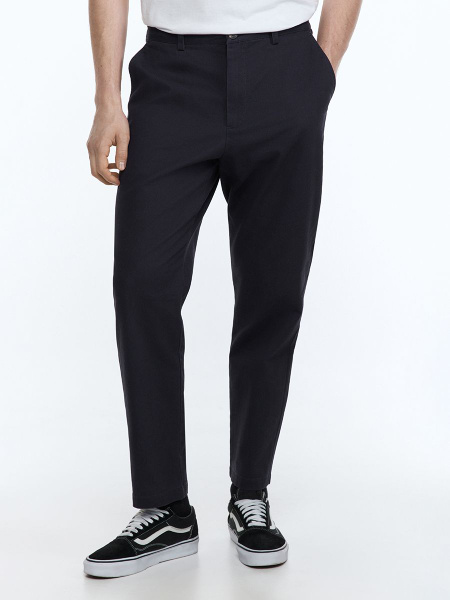 Брюки Мужской Befree чиносы темно-синий Трикотаж Повседневный, размер 44 Молния На любой сезон ...