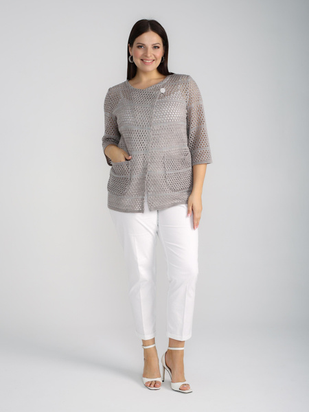 Жакет Женский BONADI бежевый Трикотаж, размер 48 В сеточку Три четверти Пуговицы Однотонный ...