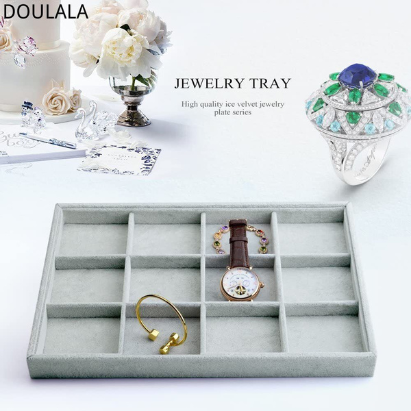 DOULALA Бархатные Штабелируемые Лотки Для Ювелирных Изделий, 35 X 24 X 3 СМ, Серый, 1шт купить c ...