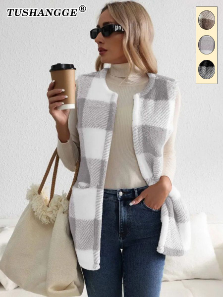 Жилет Женский TUSHANGGE светло-серый Лавсан, Полиэстер, размер 50, 52 Карманы, Помпоны А-силуэт ...