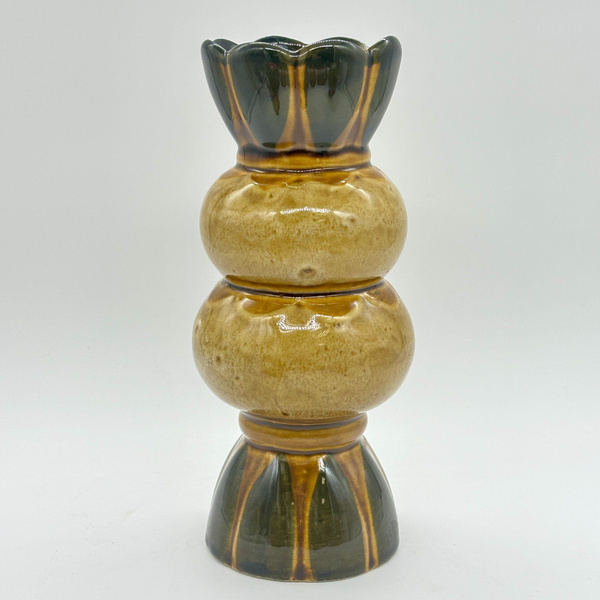 Ваза винтажная с фигурным туловом и цветными поливами, фаянс, Московский завод Изолятор, СССР ...