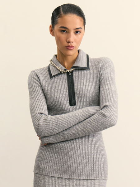 Джемпер Женский Zarina серый Вискоза, Полиамид, размер 44 Молния облегающий Длинный Однотонный ...