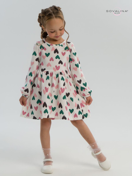 Платье Девочки SOVAlina белый, розовый прямое Повседневный Длинный Трикотаж, Хлопок, размер 104 ...
