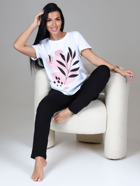 Комплект одежды Женский MIROLINE Домашний двойка розовый, белый, размер 62 Футер двухнитка ...