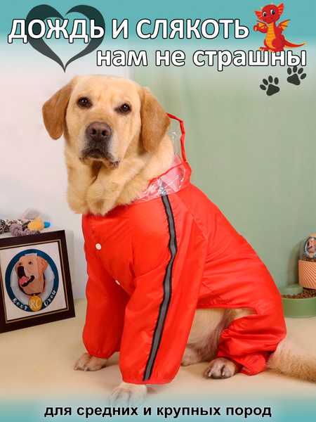 Дождевик-комбинезон Rexy crew "динозаврик" для собак средних и крупных пород, цвет красный ...
