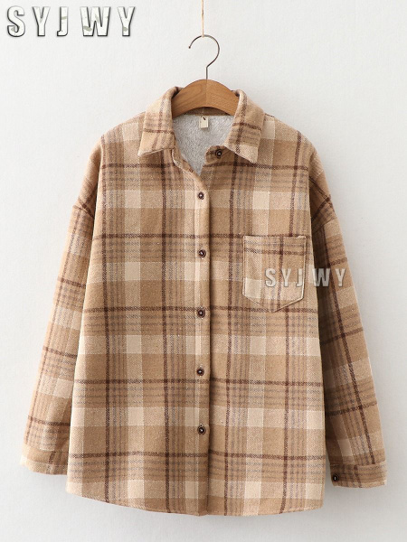 Рубашка Женский SYJYW хаки Длинный Мех искусственный, размер 42 Кнопки Китай купить c доставкой ...