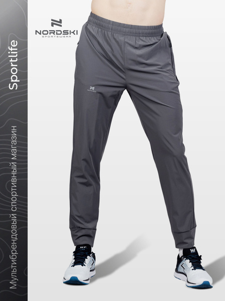 Брюки Мужской NORDSKI прямые серый для спорта Нейлон, Спандекс, размер 46 Без застежки, Резинка ...