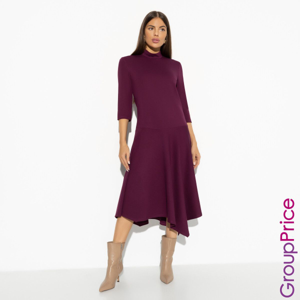 Платье Женский Charutti бордовый Повседневный Три четверти Полиэстер, Трикотаж, размер 52 ...