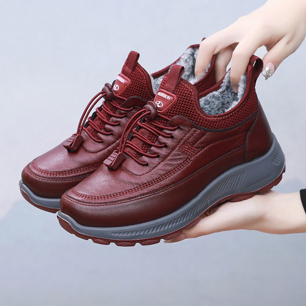 Ботинки Женский CREANOVA темно-красный, белый, размер 38 Зима Шнурки Стандартный низкий (до 4 см ...