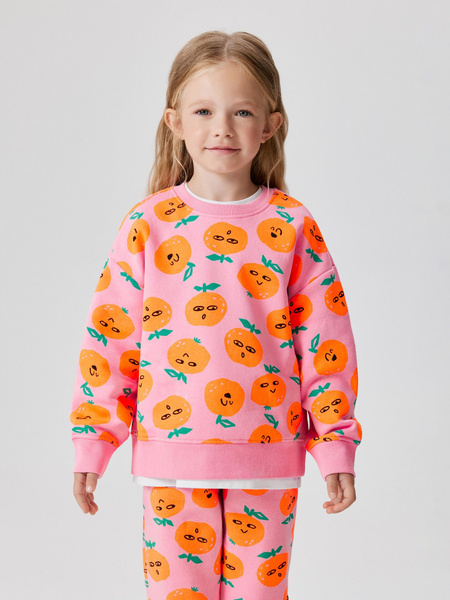 Свитшот Девочки Acoola розовый, оранжевый Без застежки Трикотаж, Хлопок, размер 128 оверсайз ...