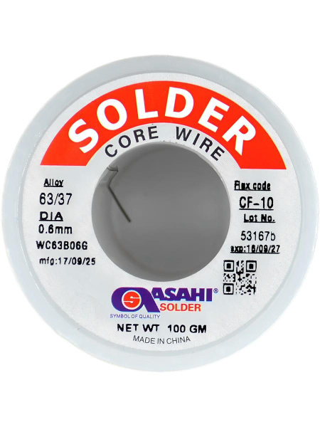 Припой ASAHI Sn63/Pb37 с флюсом CF-10 0.6 мм 100 г, WC63B06G купить на ...