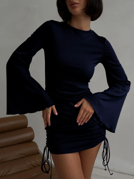 Платье Женский NOVAT черный плиссе, платье-поло Офисный/школьный Длинный Фатин Корсет, размер 46 ...