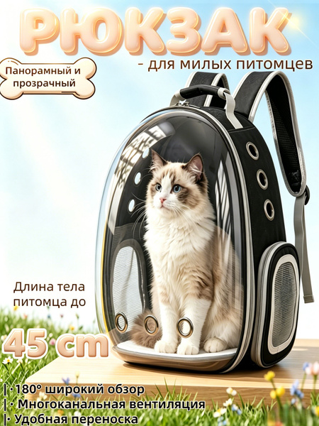 Прозрачный рюкзак для питомцев с панорамным обзором, удобная переноска ...