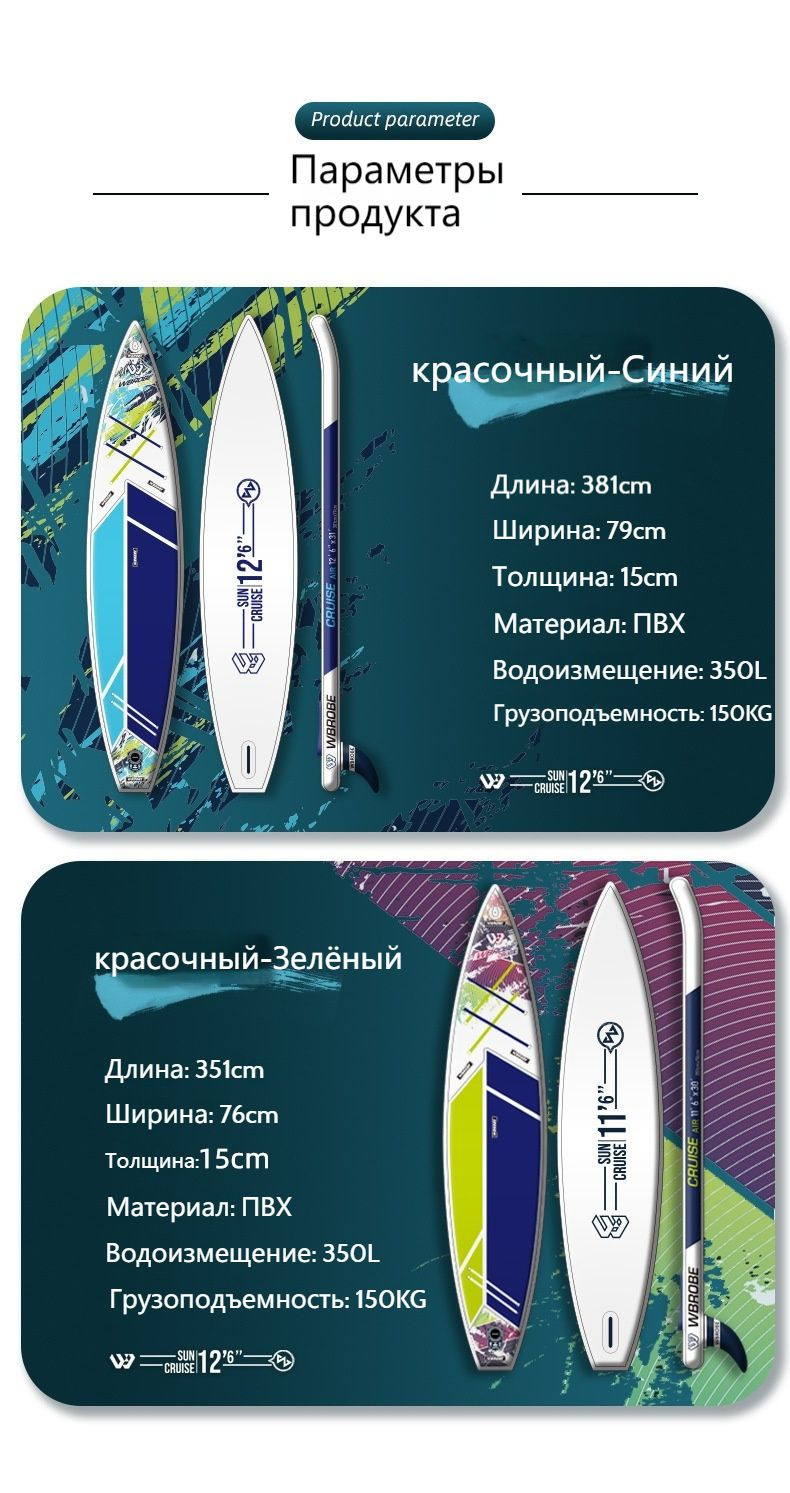 Сапборд WBROBE (381x79x15 см) надувной двухслойный / доска для плавания ...