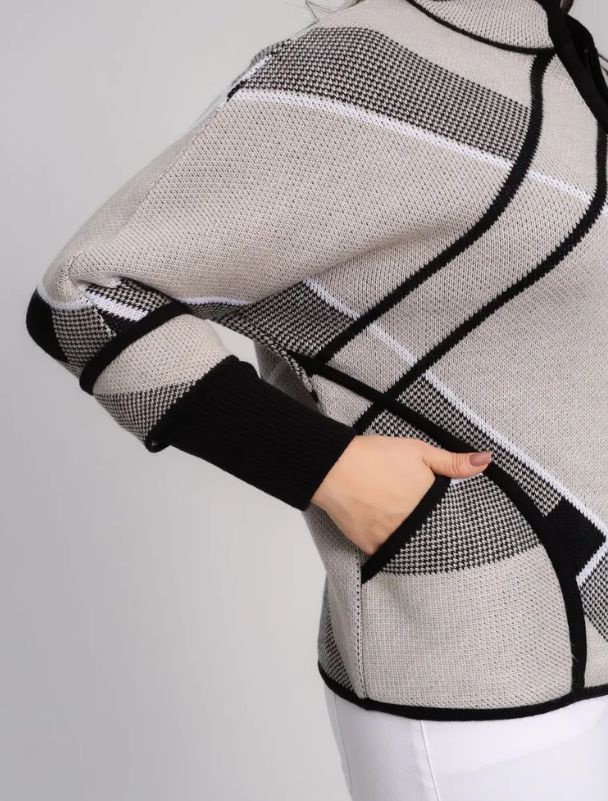 Пиджак Женский BONADI жемчужный, размер 56 Трикотаж Карманы оверсайз Длинный Повседневный Молния ...