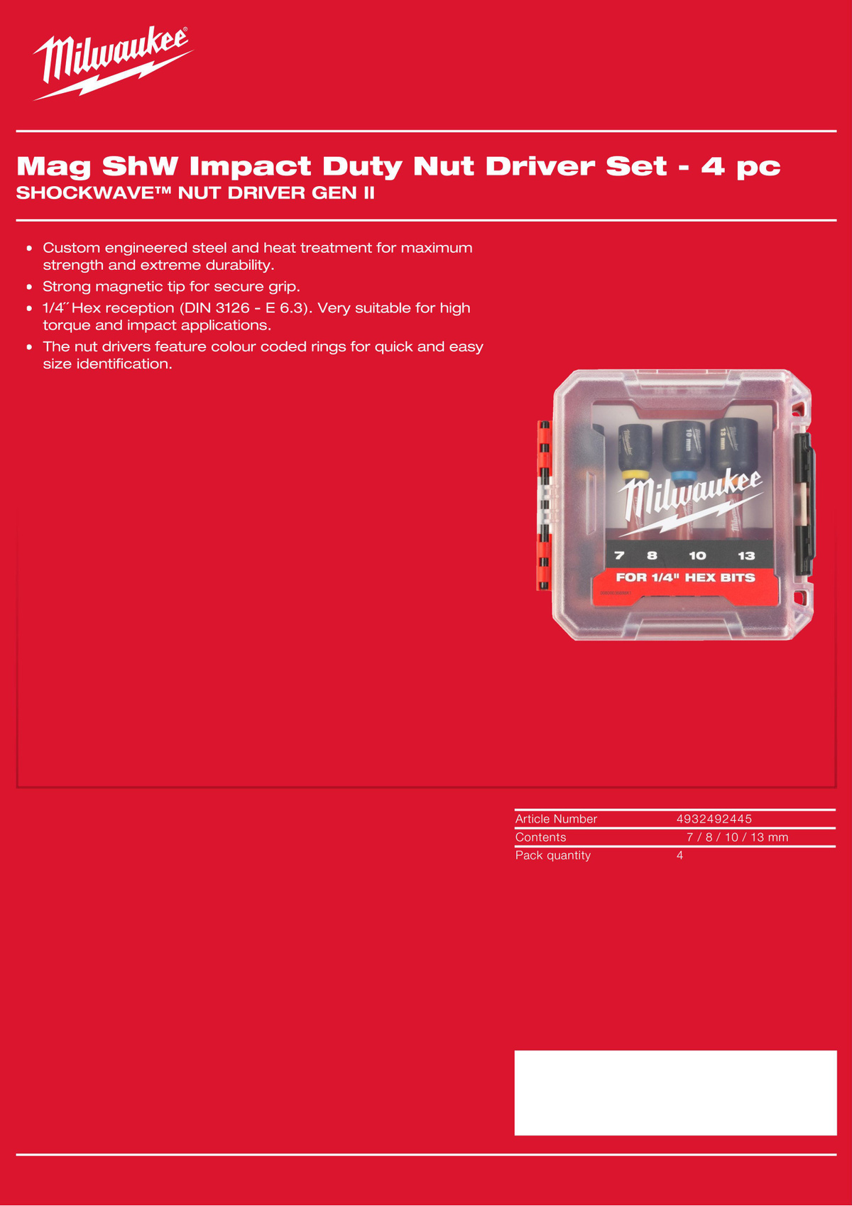 Milwaukee 4932492445 Ударный инструмент SHOCKWAVE Набор гайковертов - 4 ...