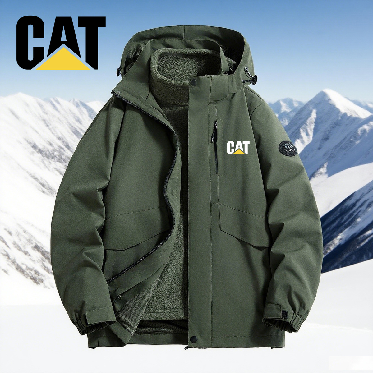 Пальто Женский Caterpillar Значки белый без воротника Хлопок Длинный ...