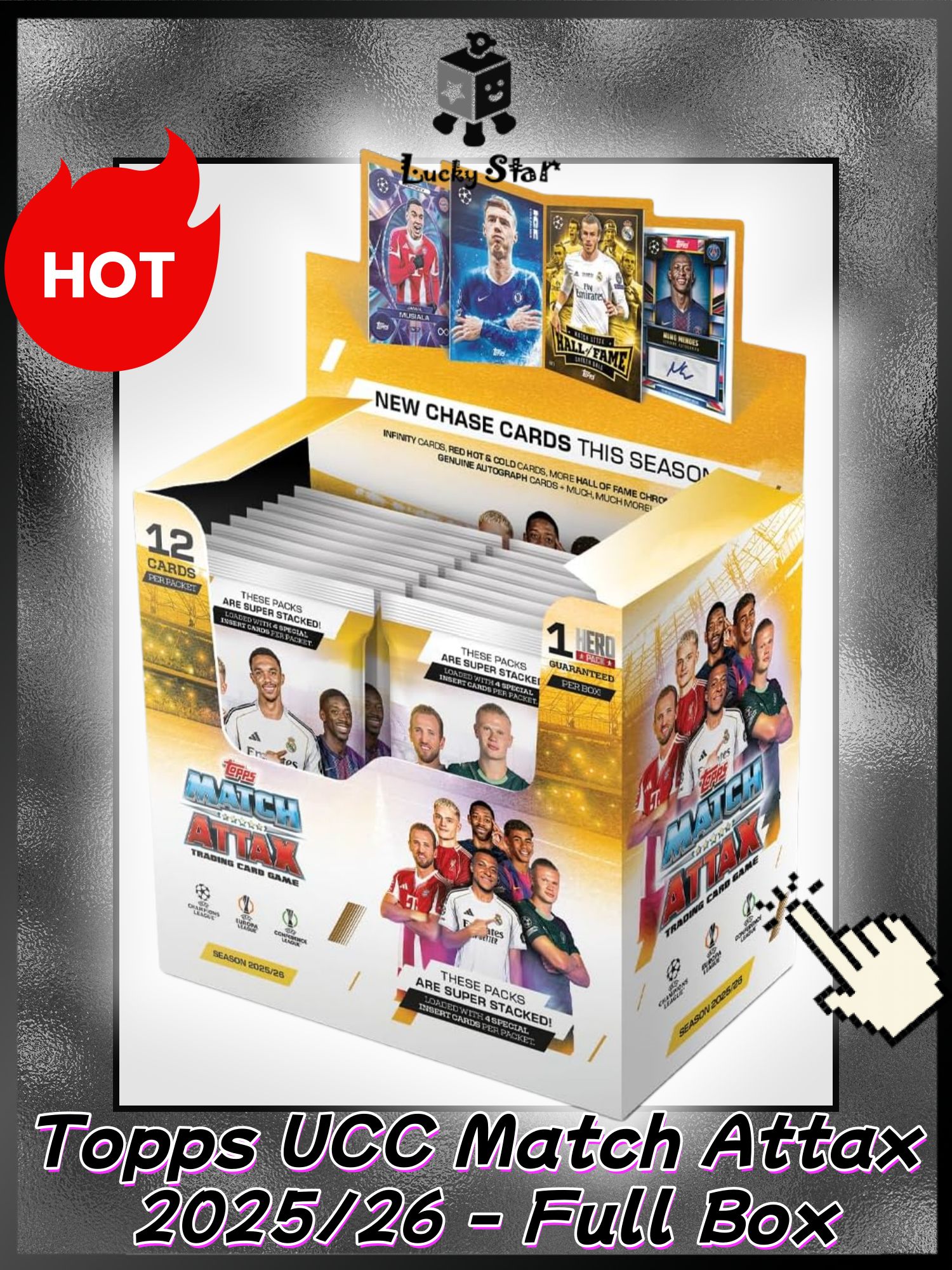 2026 Topps Match Attax Full Box Лиги чемпионов содержит 32 упаковки ...