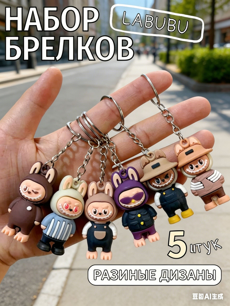 Набор брелоков Labubu, 5 шт, брелоки из силикона, разные дизайны, для ...