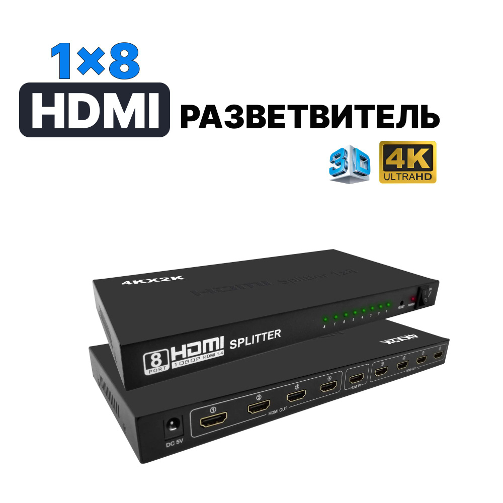 Разветвитель (сплиттер) HDMI на 8 портов (1x8) - купить с доставкой по ...