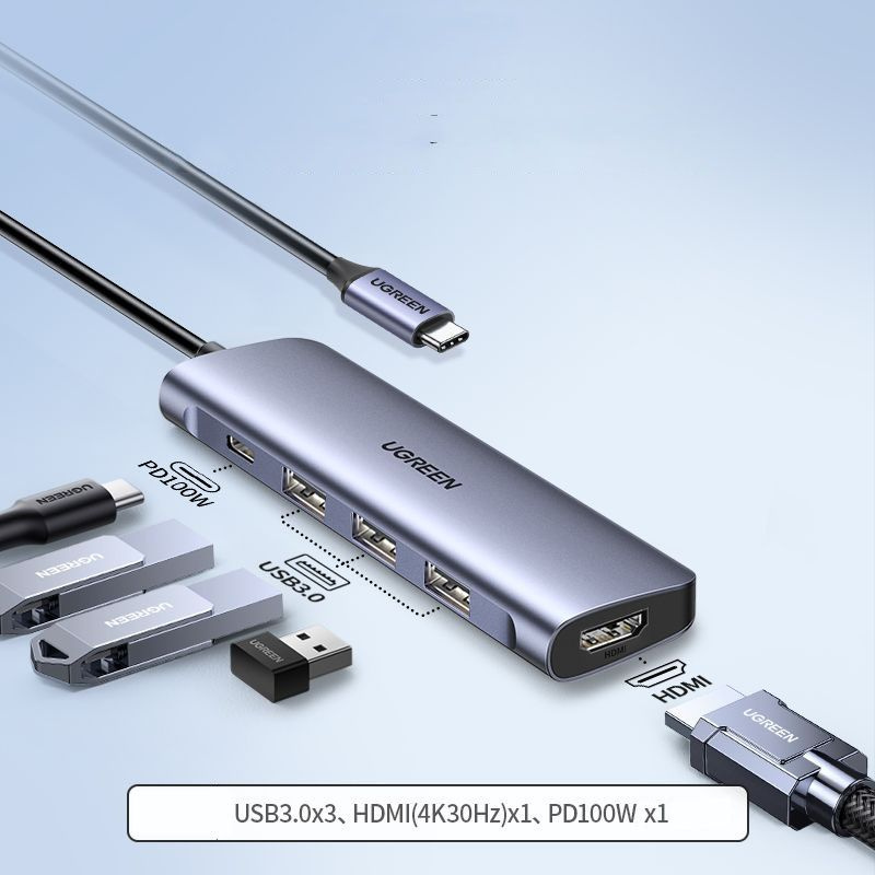 Док станция type c UGREEN, Переходник USB HUB 5в1,Интерфейс HDMI(4K30Hz ...