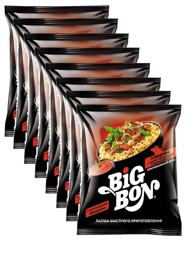Лапша быстрого приготовления BIGBON говядина соус томатный с базиликом, 75 г х 8 шт - купить с ...