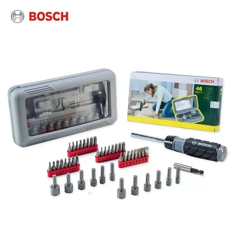 Набор бит для отверток с храповиком Bosch 46шт с удлинительным стержнем ...