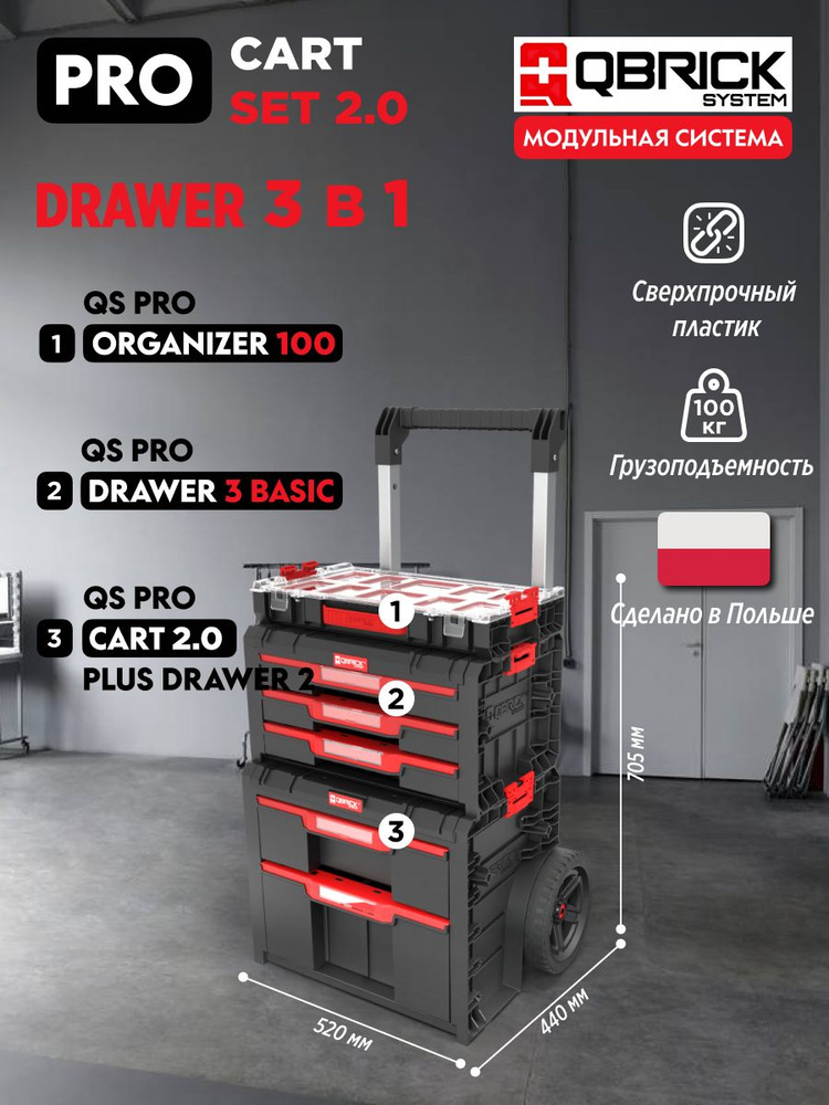 Набор ящиков для инструментов QBRICK SYSTEM PRO Cart Drawer Set 1 ...