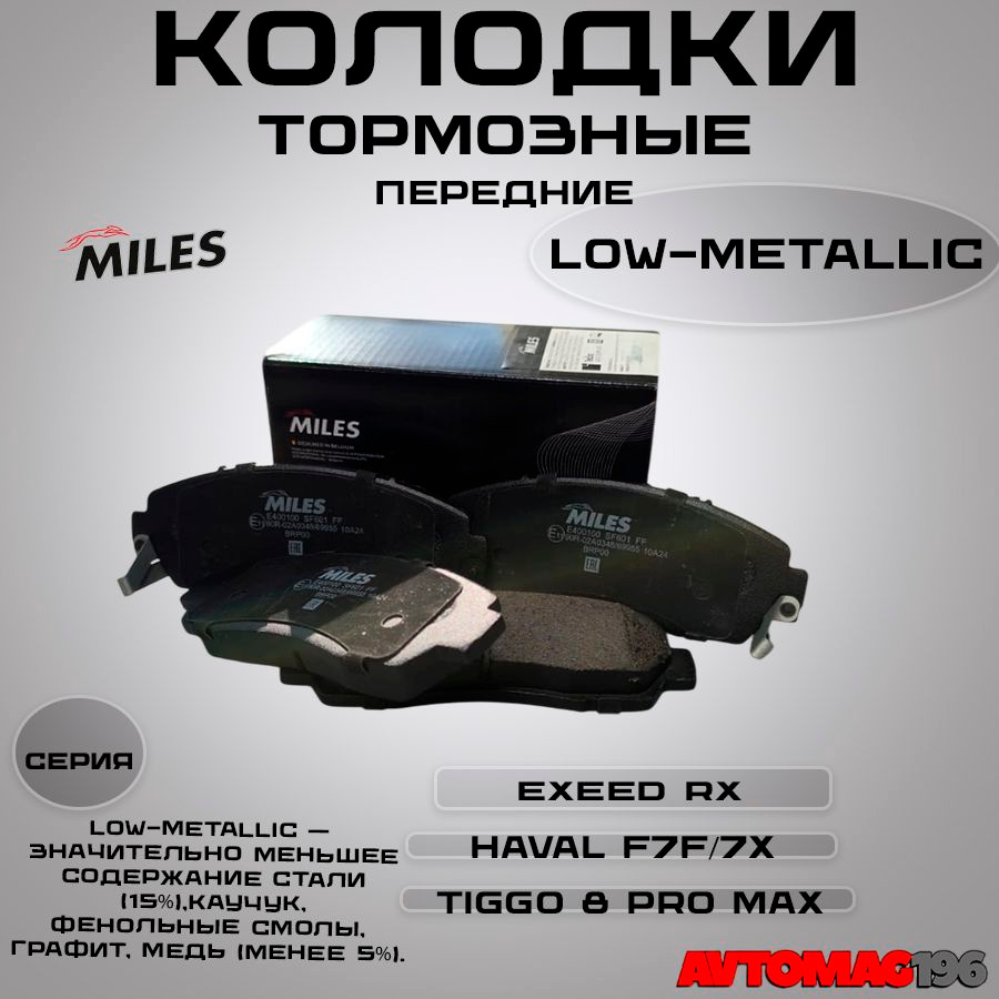 Колодки тормозные передние (Смесь Low-metallic) HAVAL F7, Exeed RX; Tiggo 8 Pro Max; Changan ...