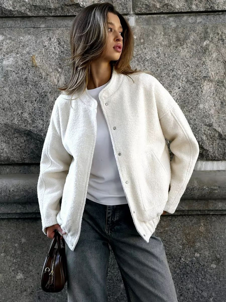 Куртка Женский ZinBee белый пиджачный Полиэстер, размер 42 Длинный куртка-пилот Демисезон ...