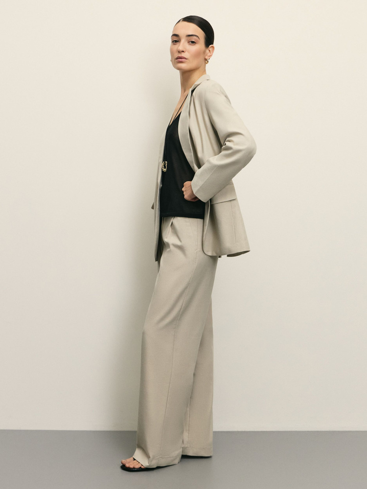 Брюки Женский Zarina прямые бежевый меланж Вискоза, Лён Повседневный, размер 46 Молния прямой ...