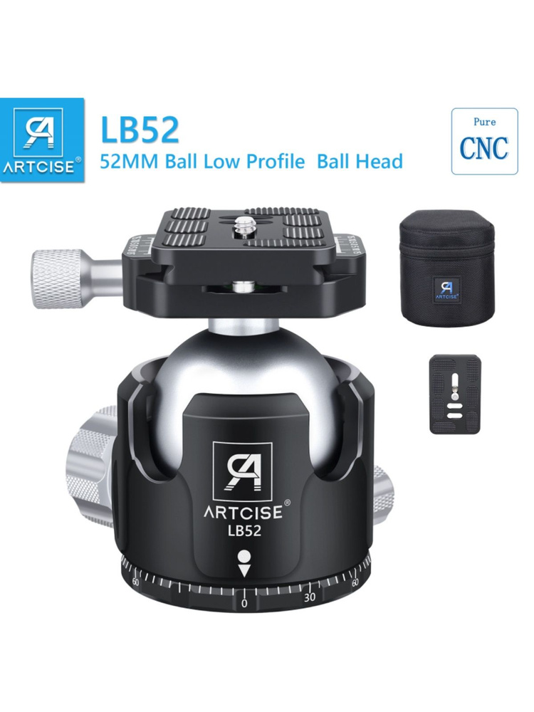 Сферическая низкопрофильная шаровая головка штатива диаметром 52 мм Шаровая головка штатива ...