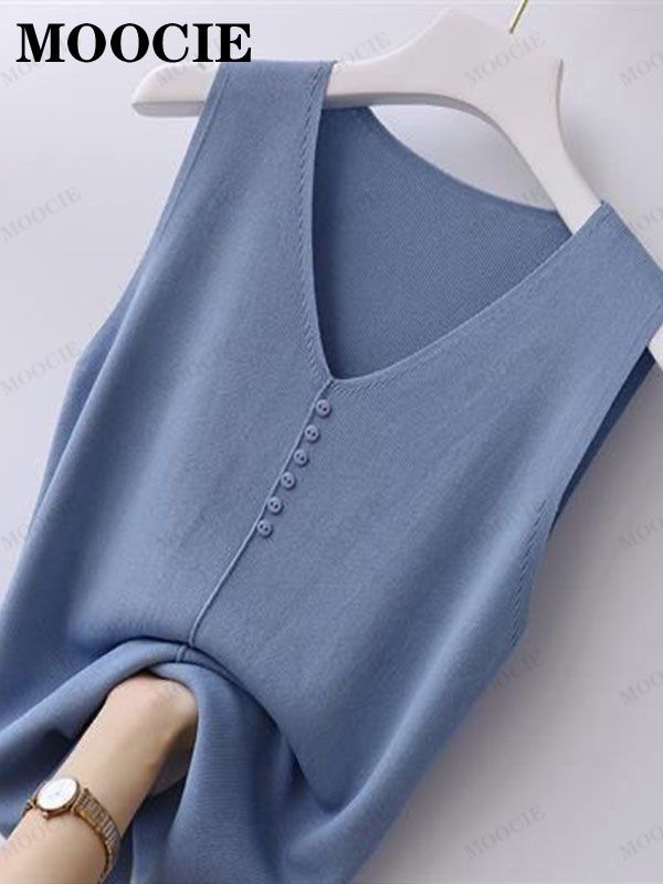 Топ Женский MOOCIE синий, размер 44 Фибра Без рукавов Повседневный Китай купить c доставкой на ...