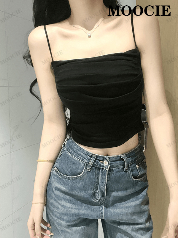 Кроп-топ Женский MOOCIE черный, размер 40, 46 Полиэфирное волокно Без рукавов Повседневный Китай ...