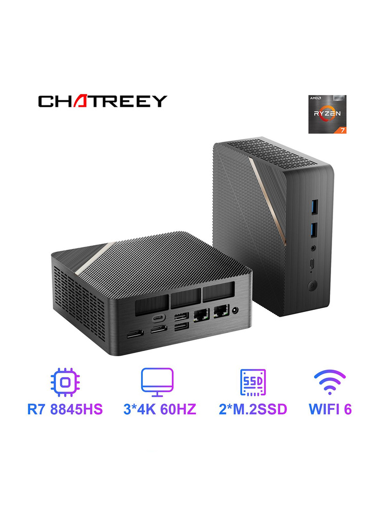 Chatreey Мини-ПК (AMD Ryzen 7 8845HS, RAM 16 ГБ, SSD 512 ГБ, AMD Radeon ...