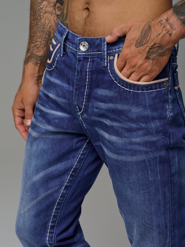 Джинсы Мужской CIPO & BAXX темно-синий джинсовый прямые, слим Хлопок ...