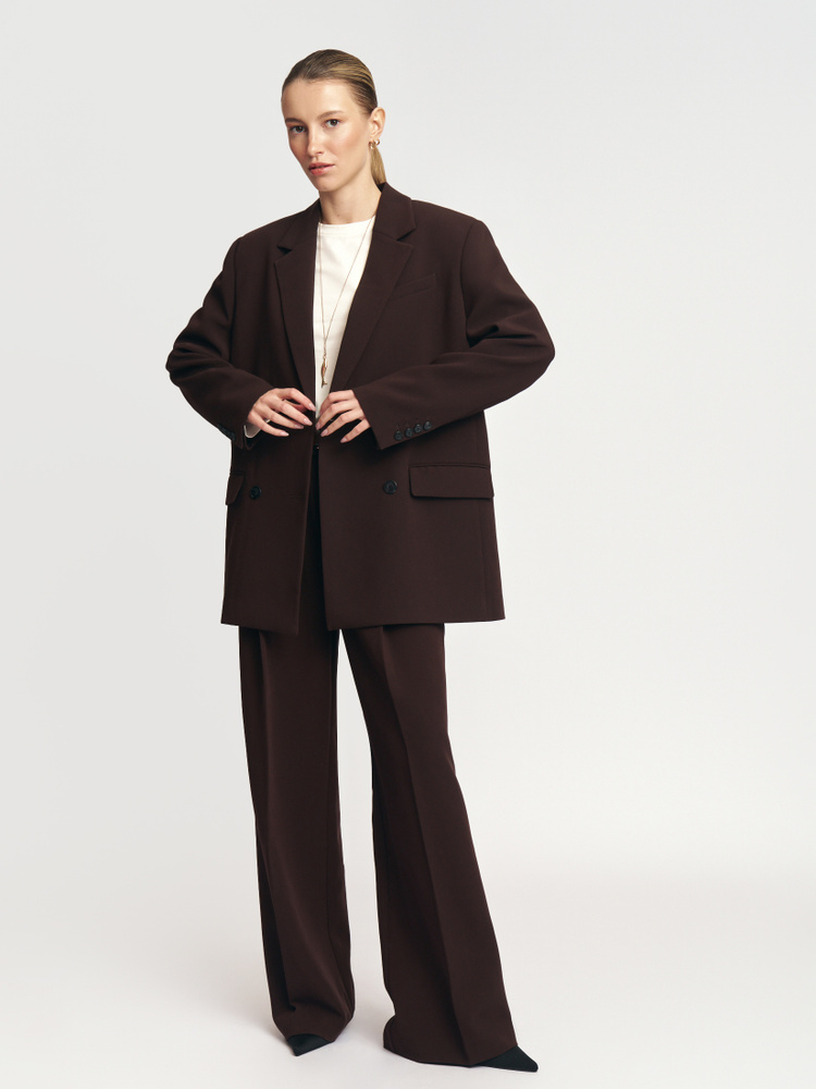 Брюки Женский Zolla темно-коричневый Вискоза, Полиэстер Повседневный, размер 46 Демисезон, рост ...