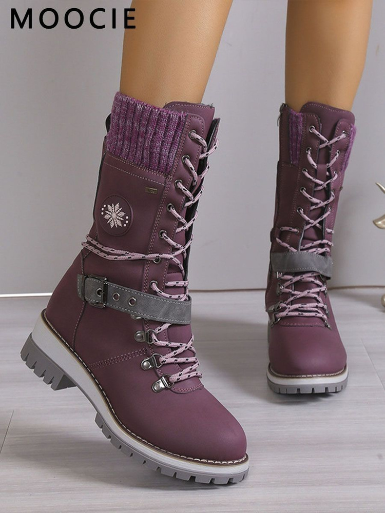 Ботинки Женский MOOCIE пурпурный, размер 38 Зима Шнурки Без каблука купить c доставкой на OZON ...