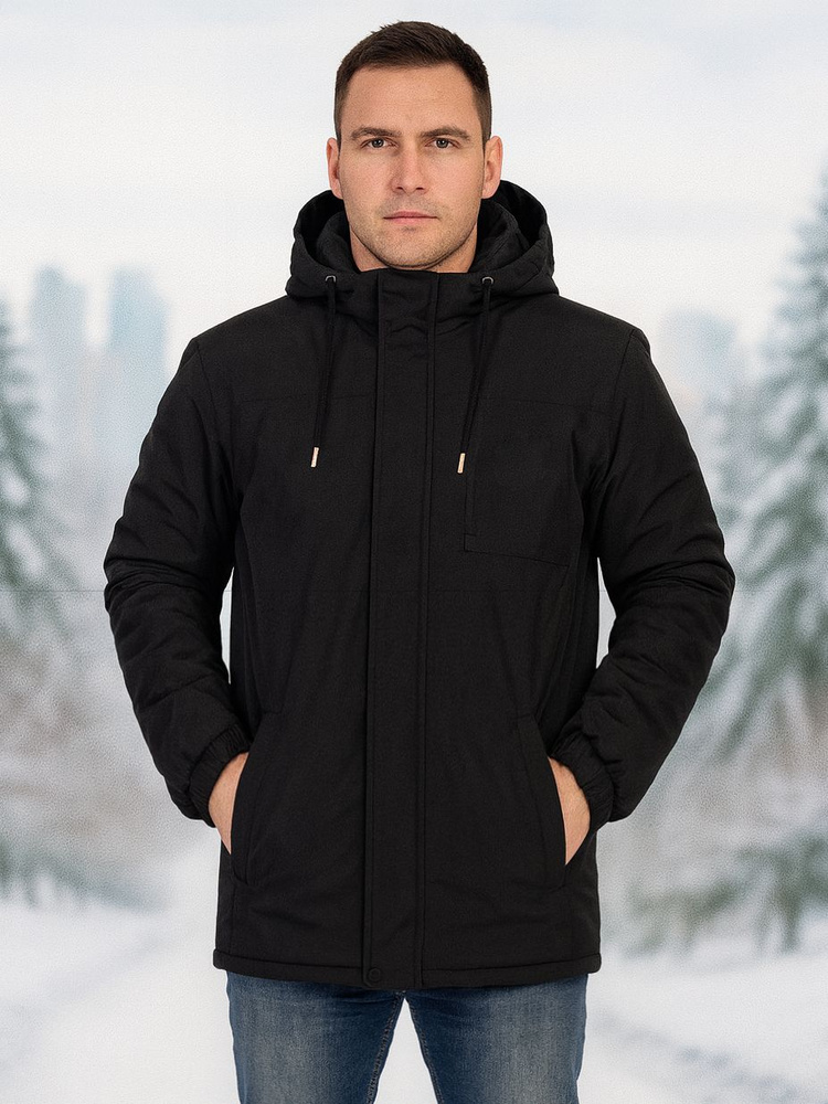 Куртка Мужской ConBrio Воротник, Капюшон черный стояче-отложной Нейлон, размер 56 Длинный аляска ...