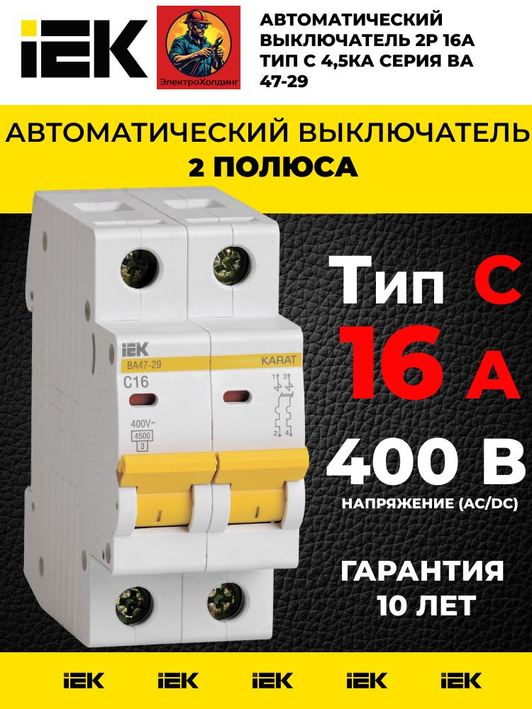 Автоматический выключатель ВА47-29 16А 2P 4,5кА тип С IEK (EH) купить на OZON по низкой цене ...