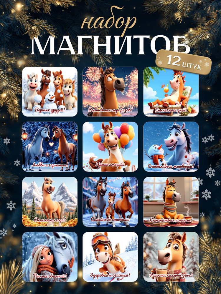 Новогодние магниты на холодильник символ года Лошади 2026 купить на OZON по низкой цене (2940070278)