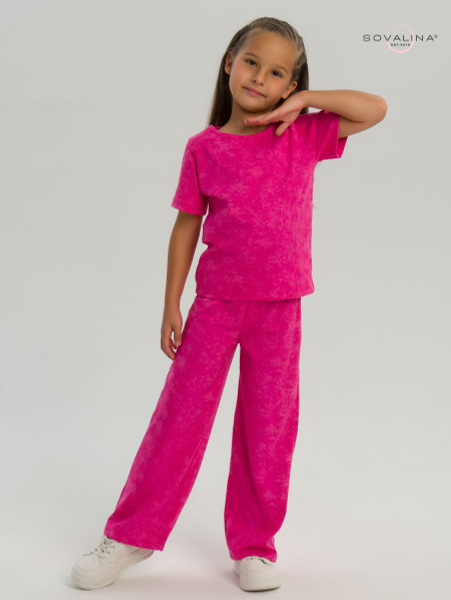 Комплект одежды Девочки SOVAlina Повседневный брючный розовый, фуксия, размер 116 Трикотаж ...
