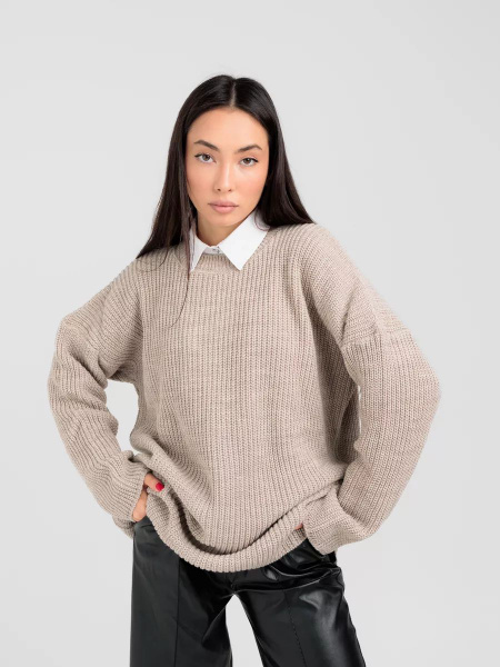 Свитер Женский Sali Moda коричневый, бежевый Акрил, Шерсть, размер 50, 52 оверсайз Длинный ...