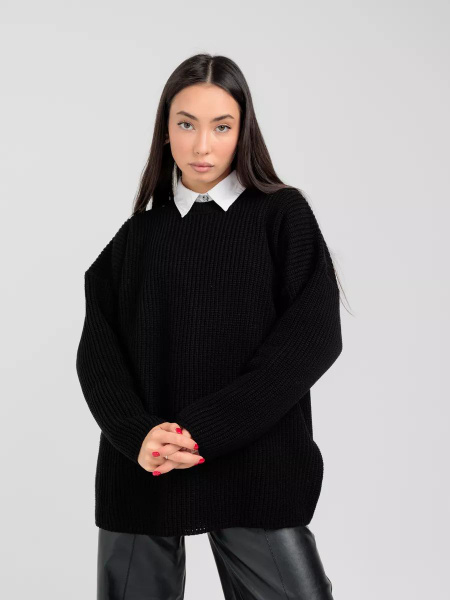 Свитер Женский Sali Moda черный кварц Акрил, Шерсть, размер 46, 48 оверсайз Длинный Россия ...