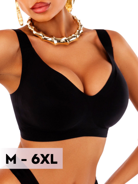 Бюстгальтер Женский RUNNRUSH бесшовный, без косточек, размер 85E, 85F черный Нейлон, Спандекс ...