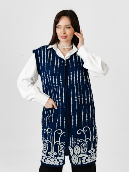 Жилет Женский SAFI&AMI Collection синий кобальт Трикотаж, размер 56 Молния прямой трикотажный ...