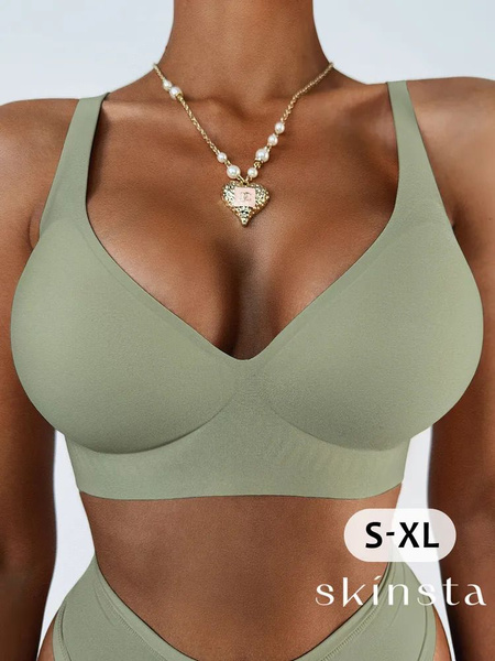 Бюстгальтер Женский SKINSTA без косточек, бесшовный, размер 80A, 80B хаки Спандекс, Нейлон ...