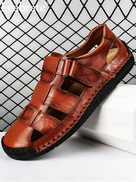 Сандалии Мужской Feabrate, размер 48 Натуральная кожа Мягкая стелька, Легкая модель Лето Липучки ...