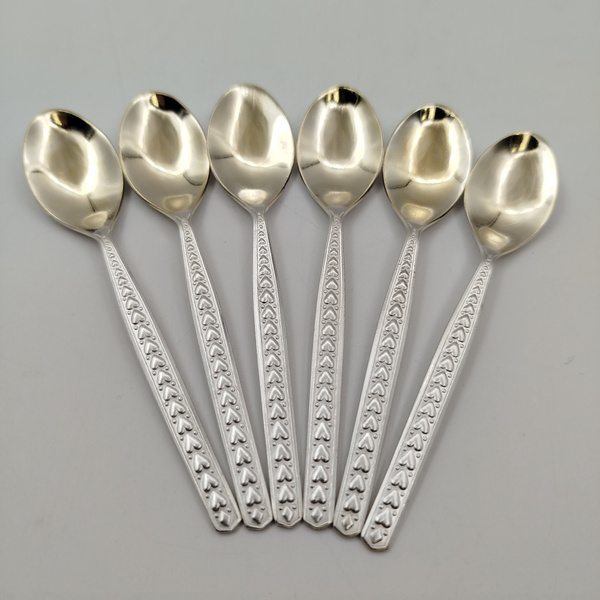 Набор из 6-ти кофейных ложек, украшенных декором в виде сердец, мНЦ медь-никель-цинк, СССР, 1980 ...