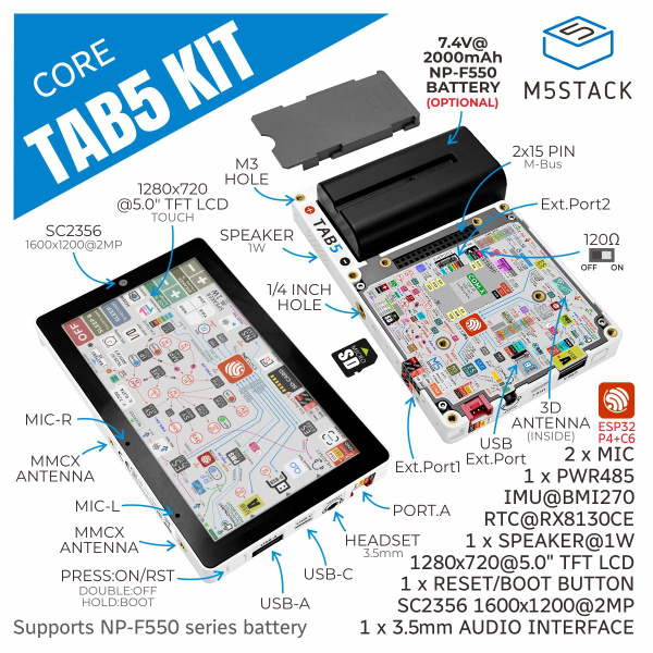 M5Stack TAB5: портативный умный IoT терминал! ESP32-P4 + ESP32-C6 ...